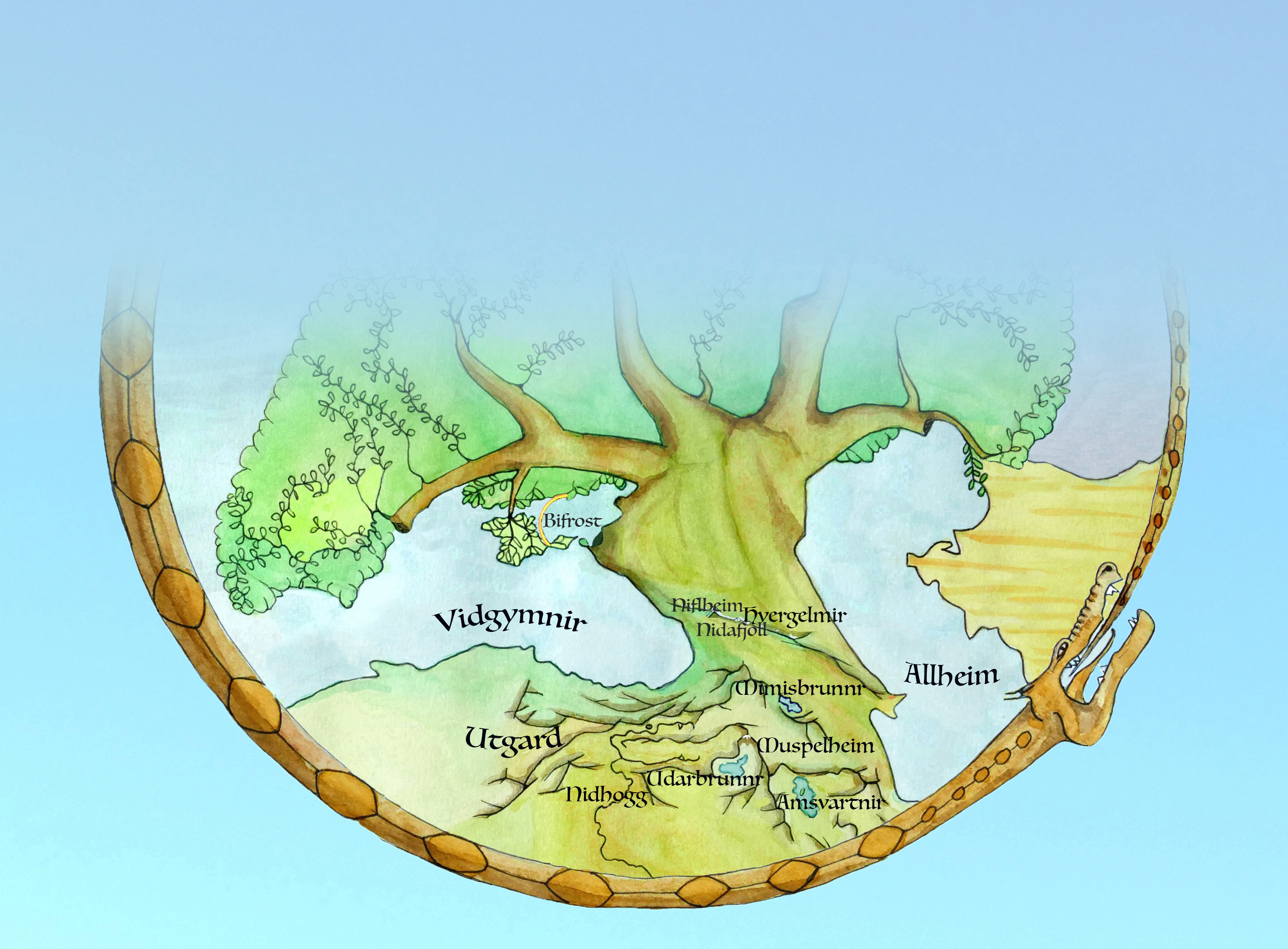 Yggdrasil, the World Tree of Norse mythology. – Yggdrasil and Middle World
